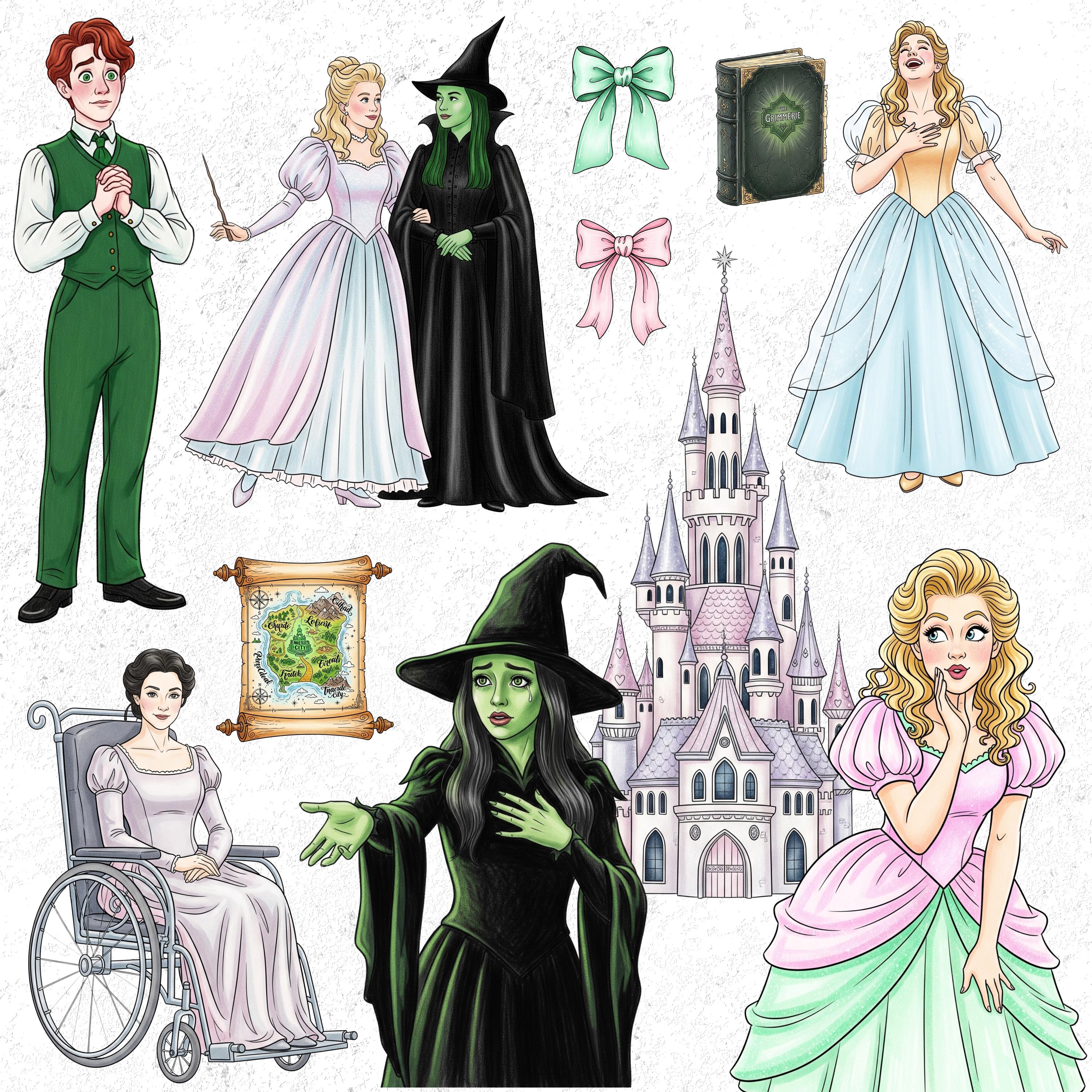 Wicked Watercolor Clipart Bundle, Elphaba Glinda PNG, Emerald City ...