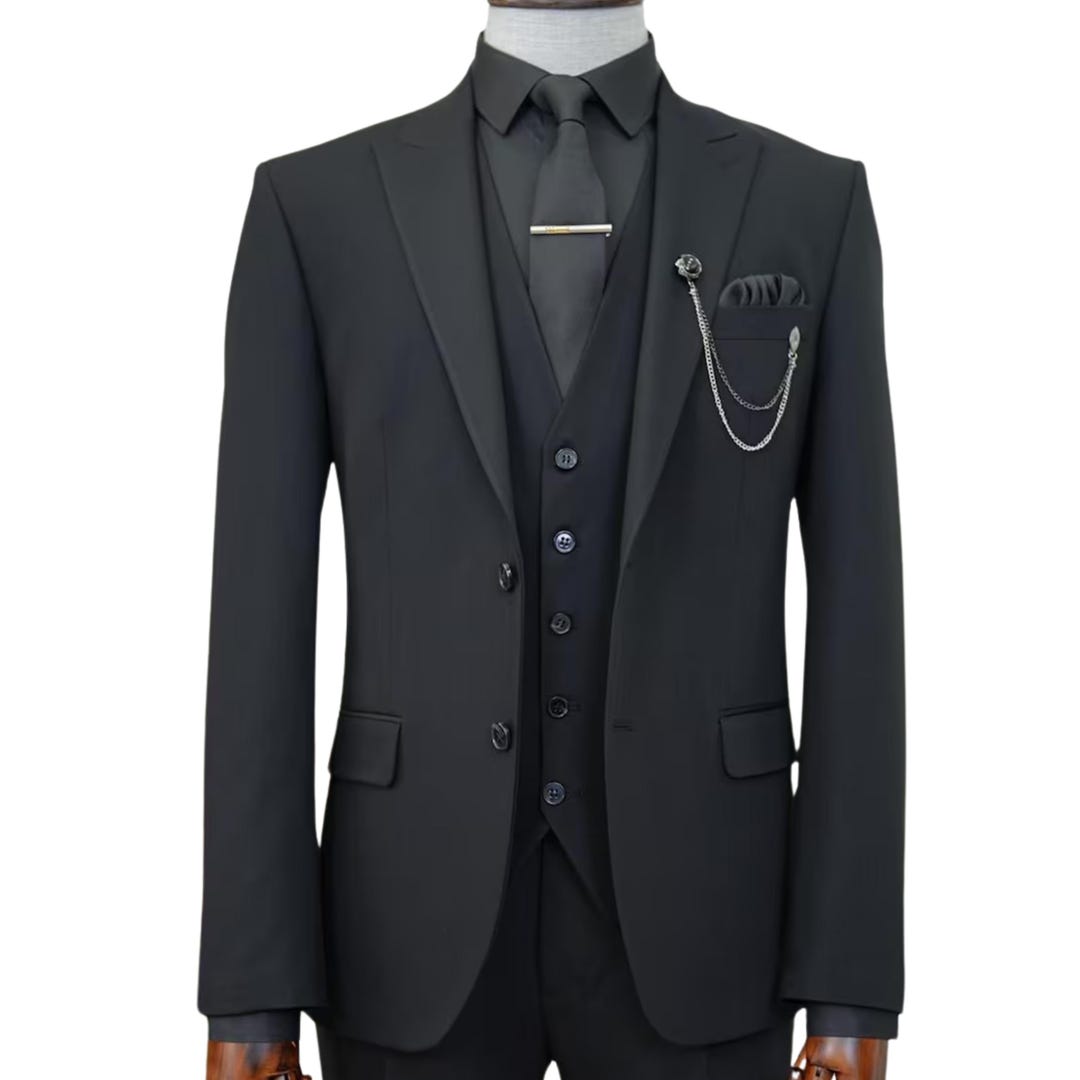 Men Suits Black 3 Piece Slim Fit Two Button Wedding Groom Party Wear Coat Pant, Black Date Night ...