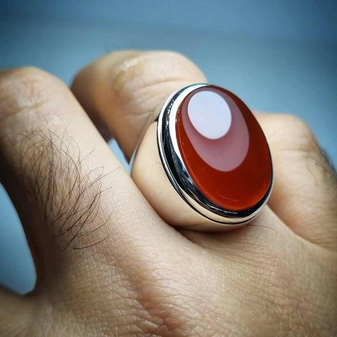 Handmade Red Agate Ring: 925 Sterling Silver Yemeni Aqeeq - Etsy