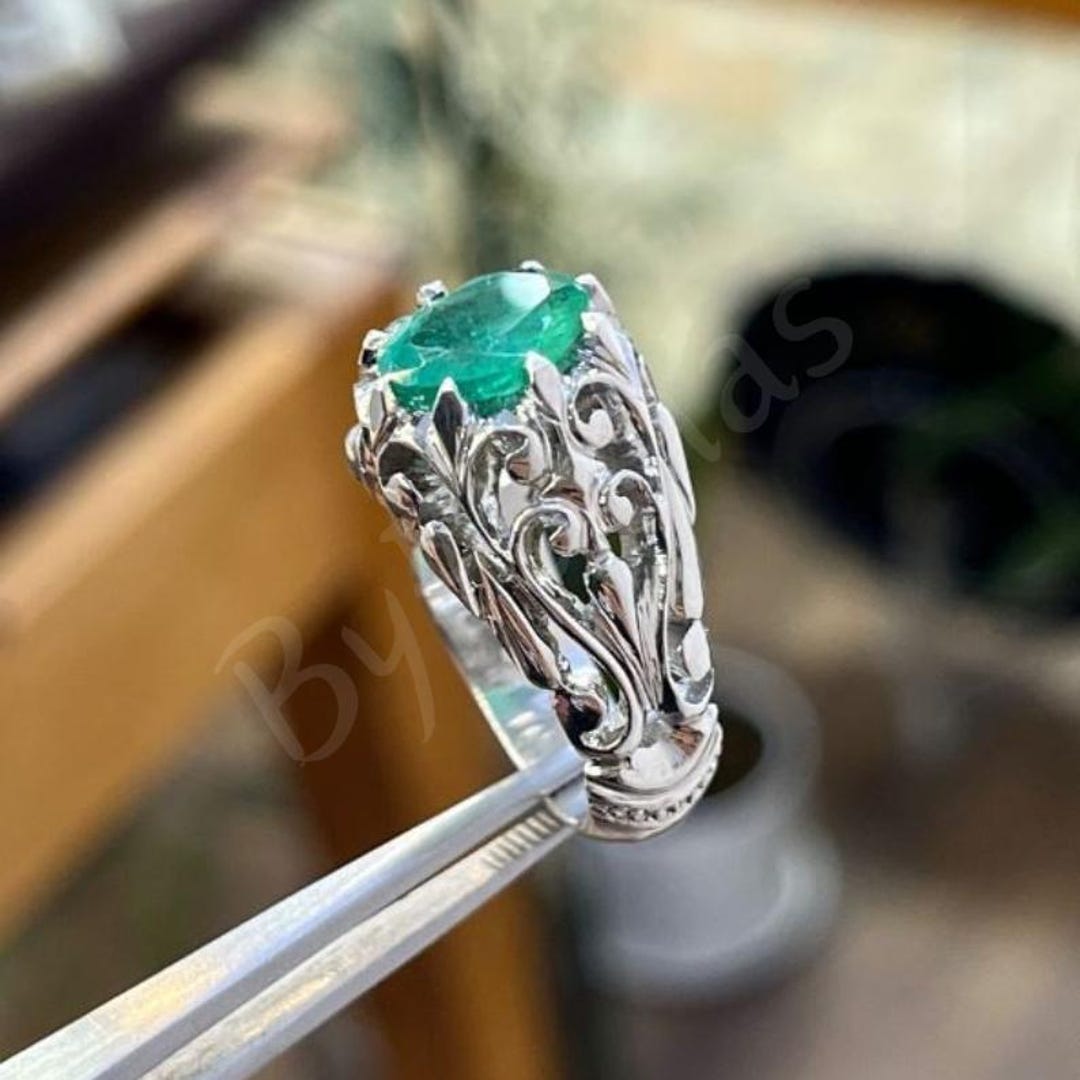 3 Carat Emerald Men and Women Ring Zamurd Green Gemstone Sterling ...