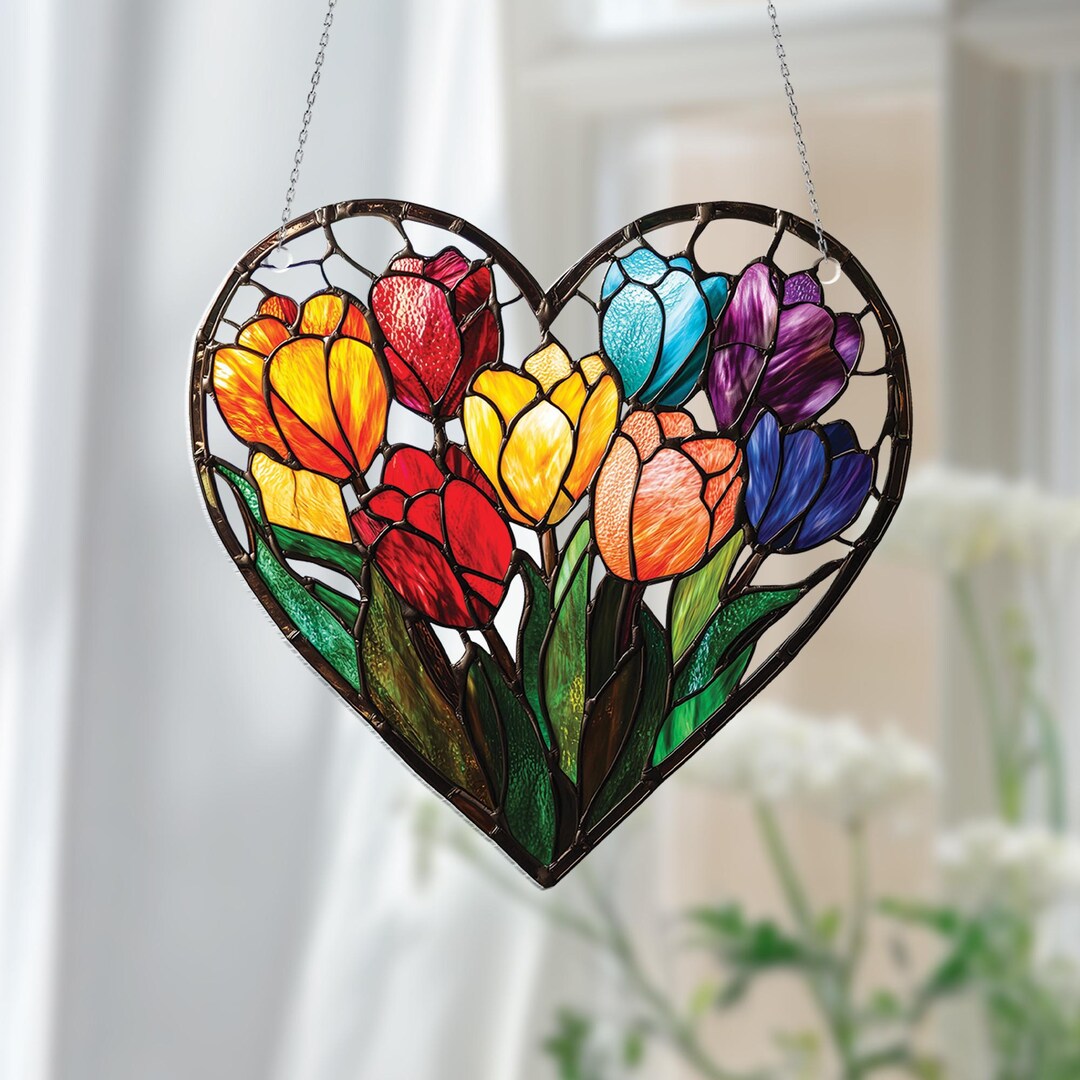 Colorful Tulips Acrylic 2D Flat Window Hanging, Botanical Charm ...