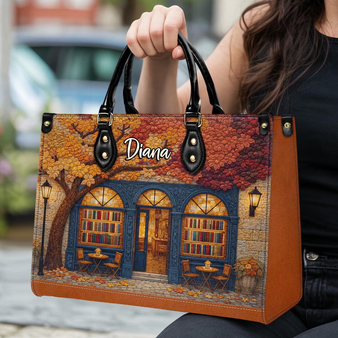 Personalized Vintage Bookstore Leather Handbag – Custom Name Bookish ...