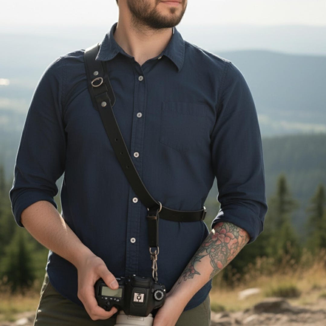 Personalized Black Leather Single Camera Strap | Handmade Safety Belt ...
