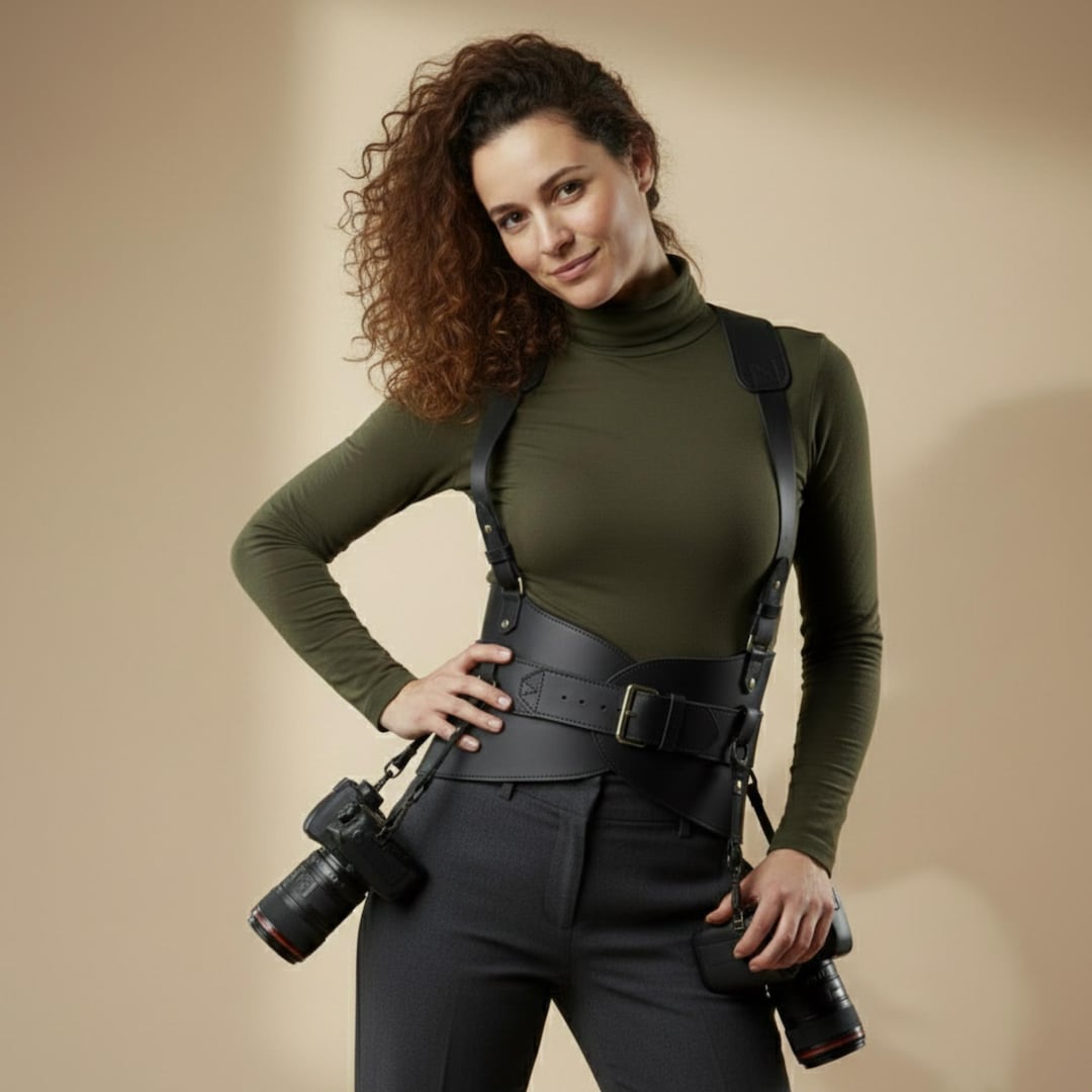 Matte Black Leather Camera Support Belt | Shoulder Mounted Camera Carry ...