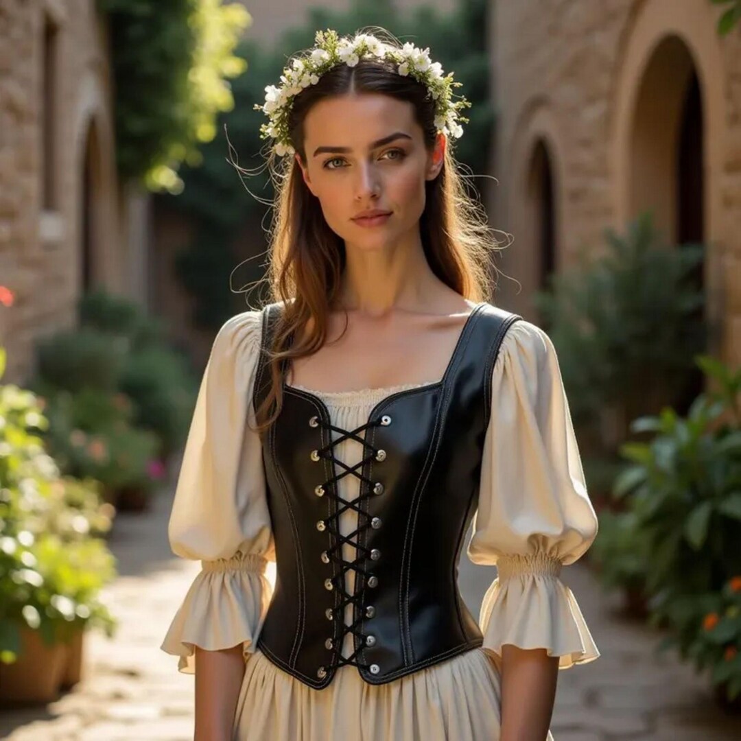 Genuine Leather Vest, Women's Lace-up Corset, Renaissance Style ...