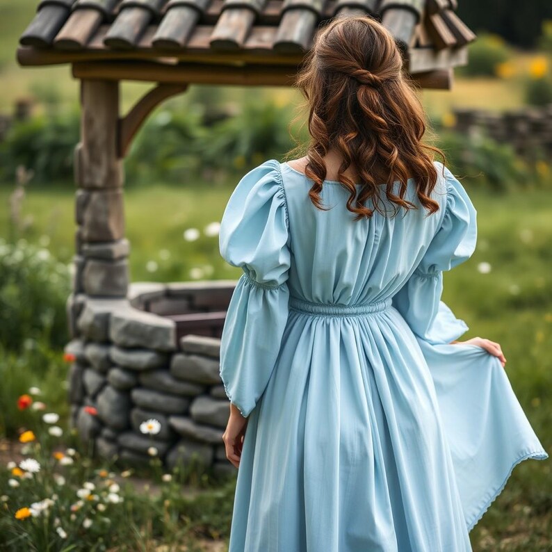 Sky Blue Renaissance Dress, Medieval Puffed Sleeves Dress for Her ...