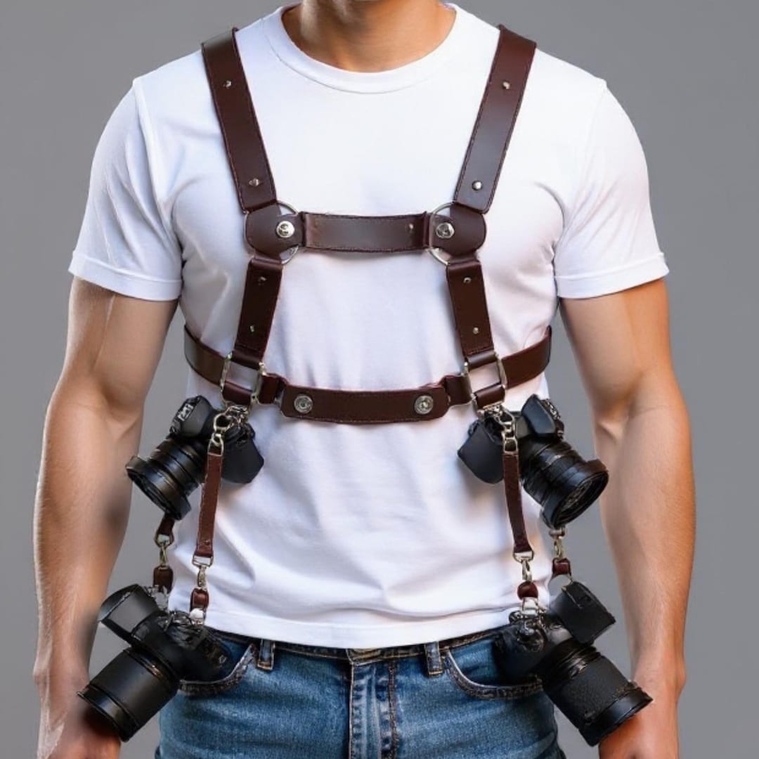 Dark Brown Leather Multi-camera Chest Harness – Secure, Hands-free ...