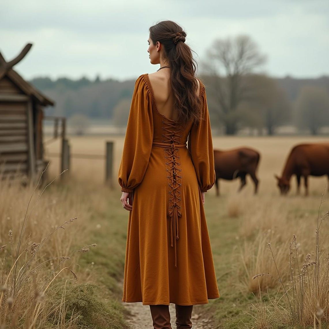Golden Mustard Medieval Dress, Lace-up Bodice, Cottagecore Long Flowing ...