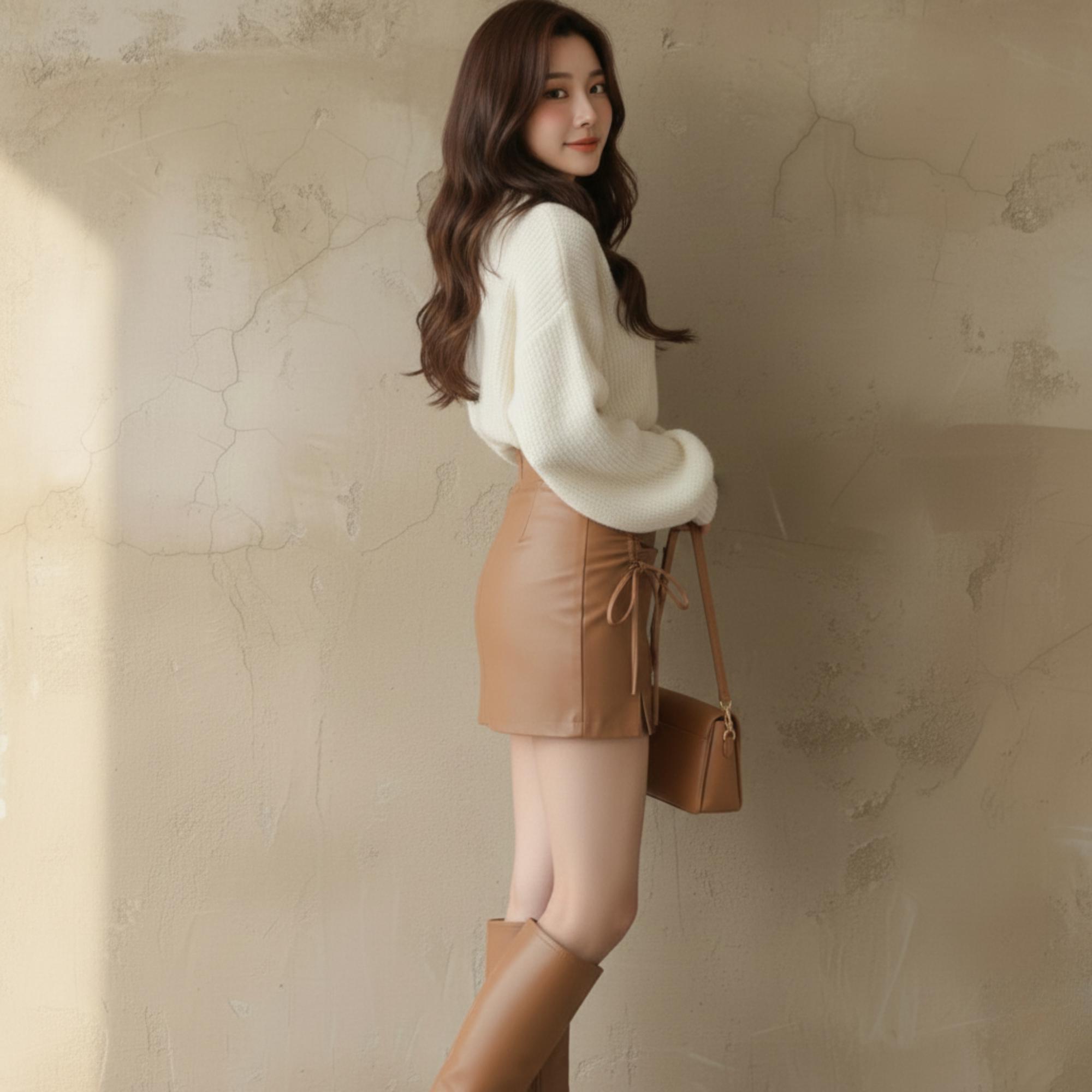 Light Brown Mini Skirt for Women | High-waist Leather Bottom | Handmade ...