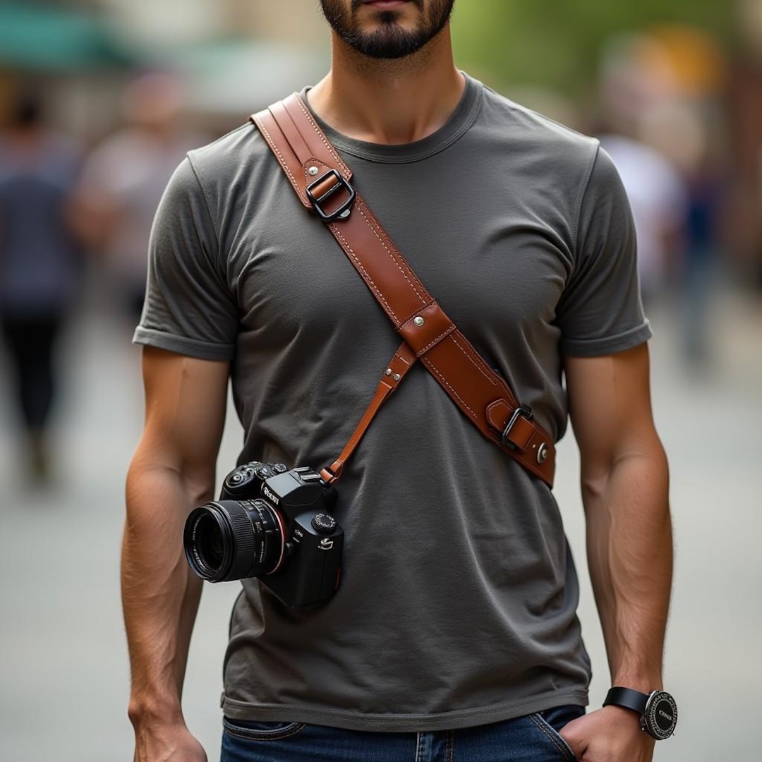 Brown Leather Crossbody Camera Strap – Comfortable Single Harness for ...