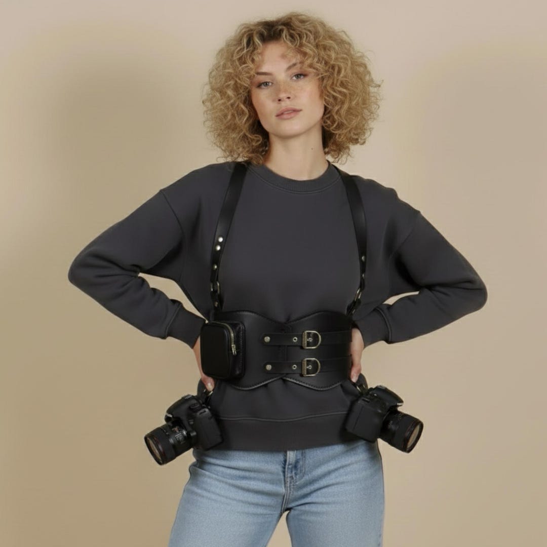 Black Leather Dual Camera Strap | Adjustable Camera Shoulder Harness ...