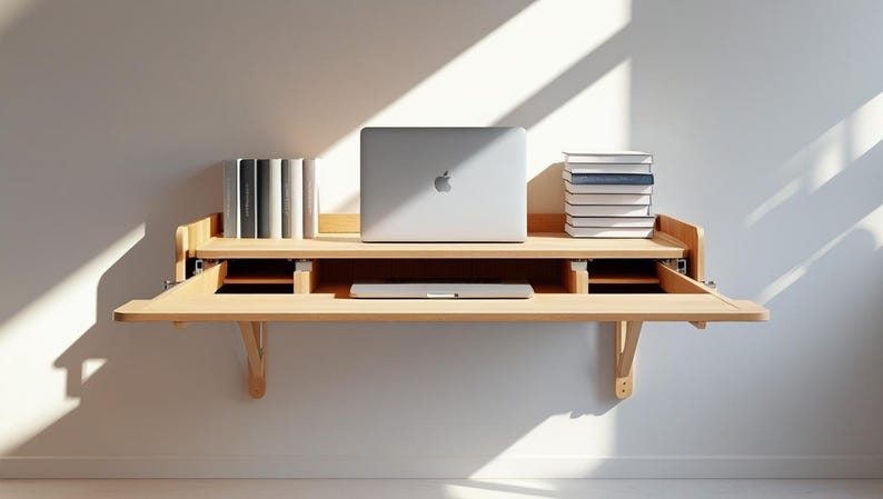 Foldable Desk Plan PDF, Small Space Desk Woodworking Plan, Wall Mounted ...