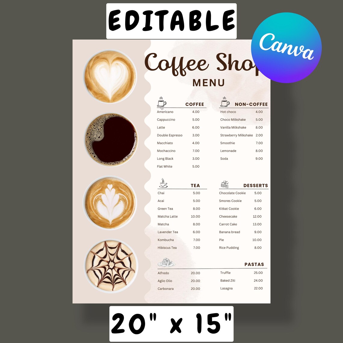 Editable Coffee Shop Menu Aesthetic Coffee Shop Menu - Etsy
