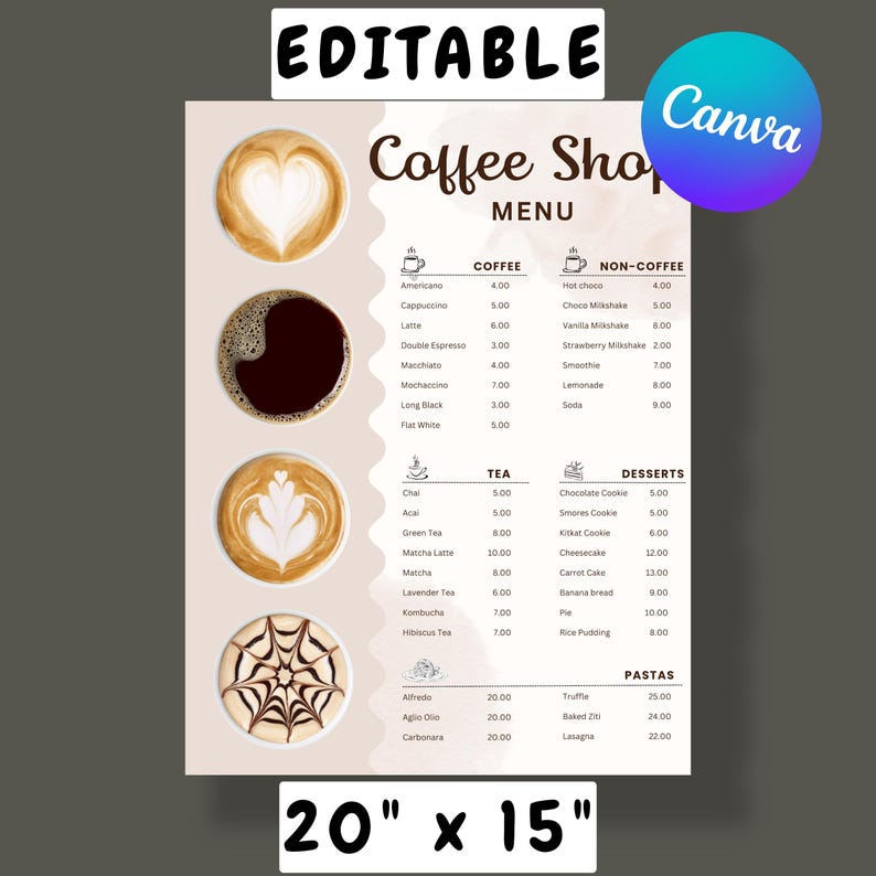 Editable Coffee Shop Menu Aesthetic Coffee Shop Menu - Etsy