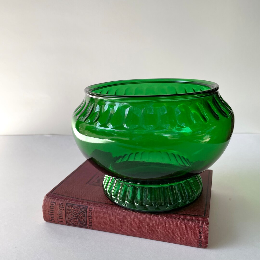 Vintage Napco Cleveland Green Glass Floral Bowl, Large Round Flower ...