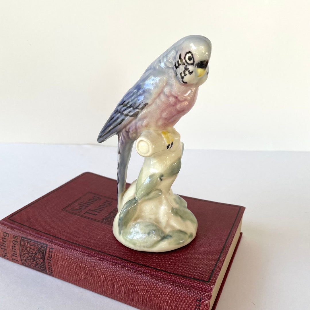 Vintage Parakeet Figurine, Blue and Pink, Ceramic, Unmarked, 1950s ...