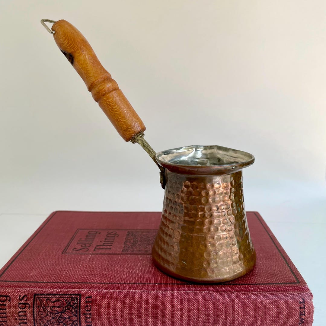 Vintage Copper and Tin Turkish Coffee Ibrik With Wood Handle - Etsy