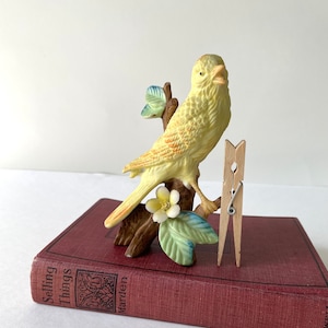 Vintage Yellow Bird Figurine on a Branch With Leaves and Flower ...