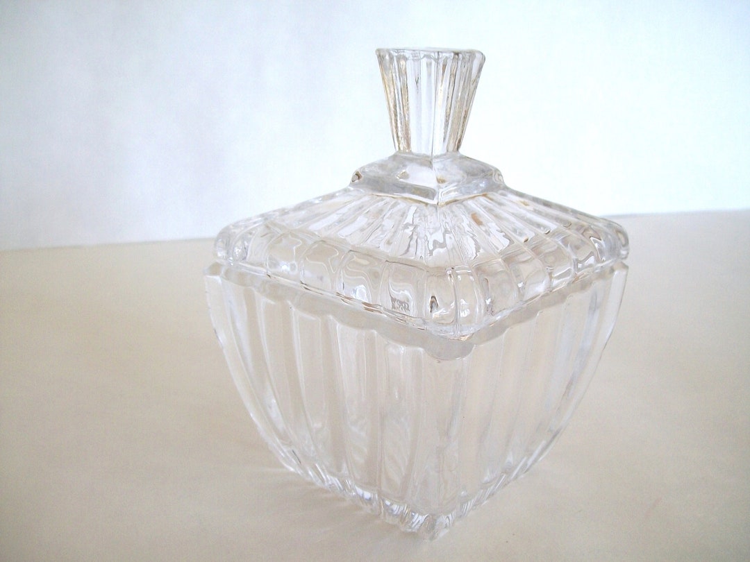 Vintage Clear Glass Ribbed Candy or Vanity Dish, Covered - Etsy