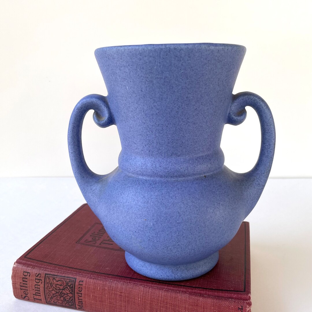 Vintage Dark Blue Pottery Vase, Grecian Urn Style With Side Handles ...