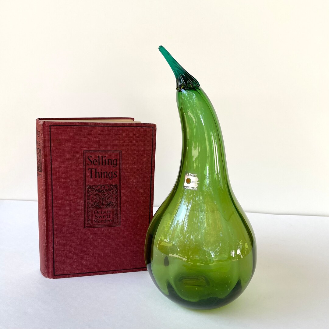 Vintage Blenko Olive Green Glass Squash, Handmade With Original Label ...
