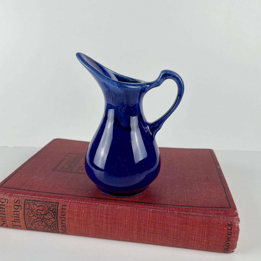 Vintage Small Cobalt Blue Pottery Pitcher Vase - Etsy