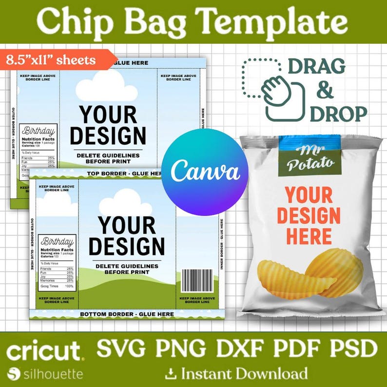 Editable Chip Bag Template - Custom Printable Party Favor Label - Canva ...