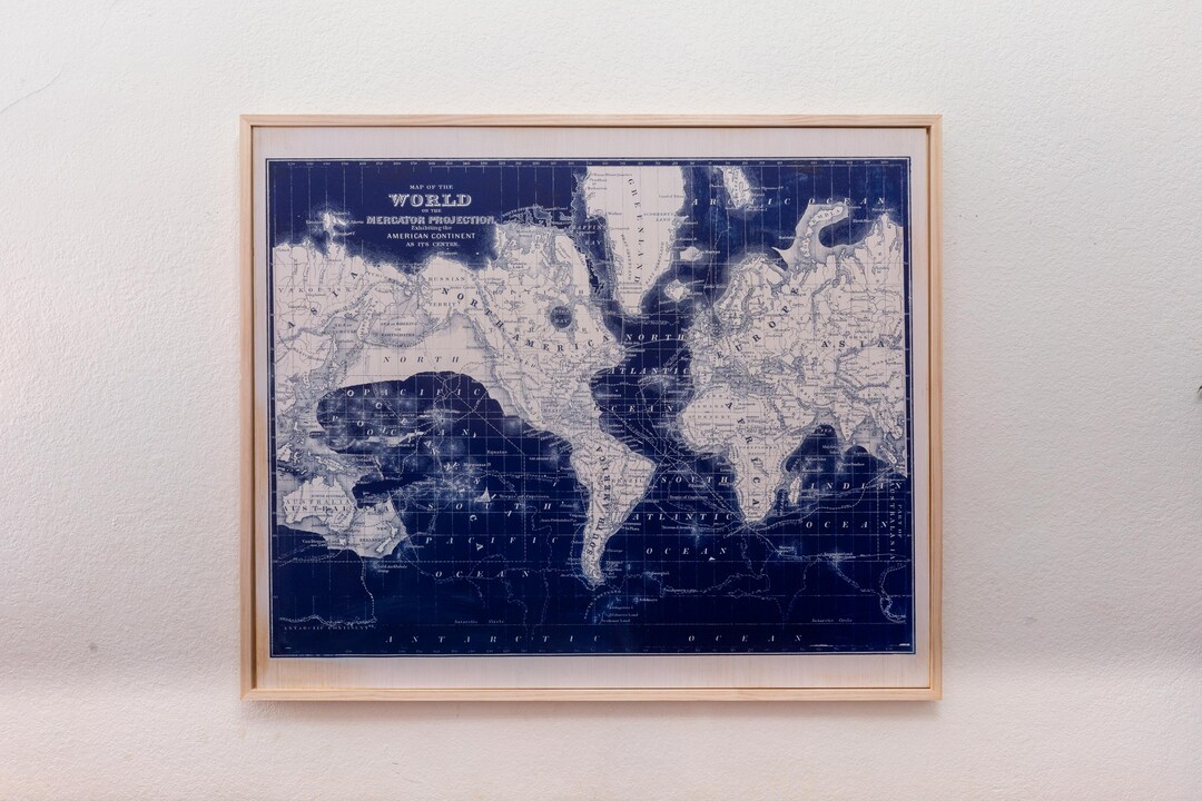 Screen Print of Vintage Map of the World on the Mercator Projection ...