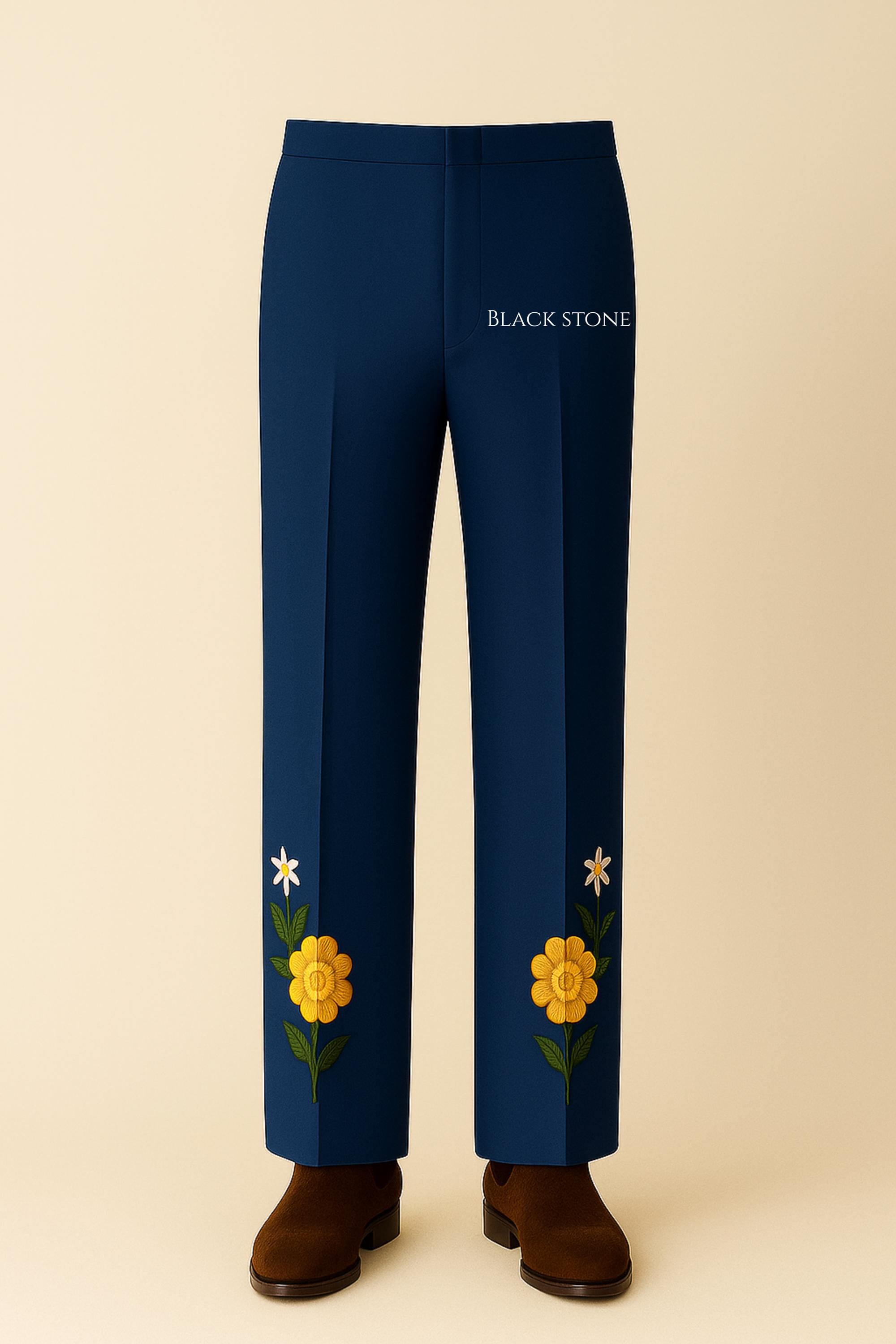 Men 2 Piece Embroidered Blue Suit Calla Lily Floral Bespoke Cowboy ...