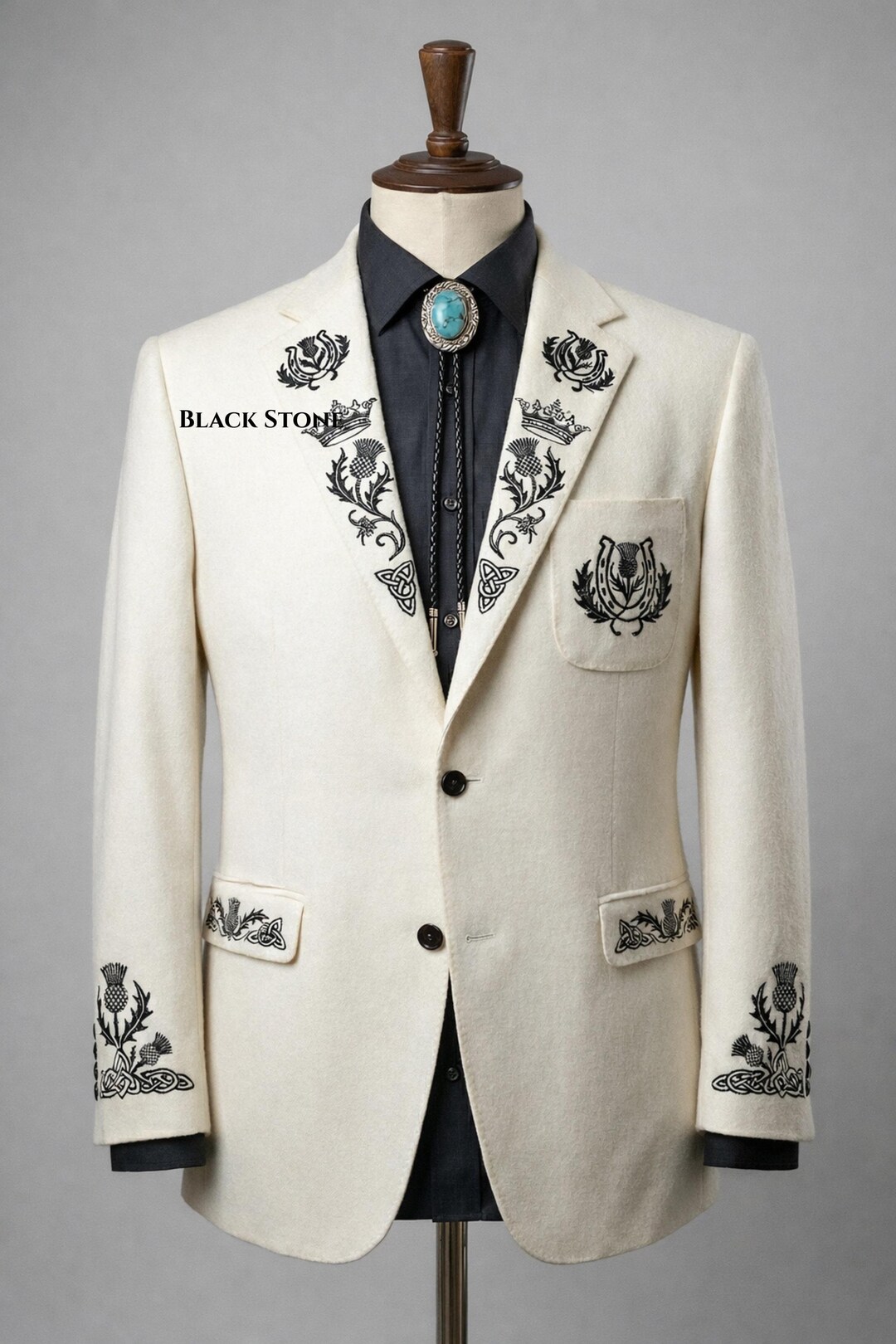 Men 2pc Ivory Customised Floral Crown Embroidered Vintage Country ...