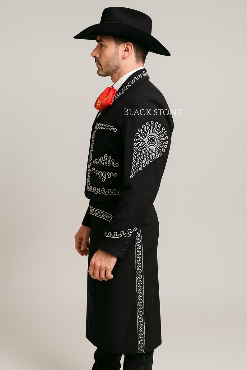 Men 3pc Black Custom Made Premium Handmade Embroidered Mariachi Traje ...
