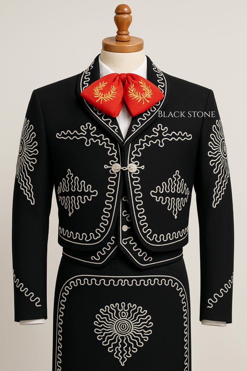 Men 3pc Black Custom Made Premium Handmade Embroidered Mariachi Traje ...