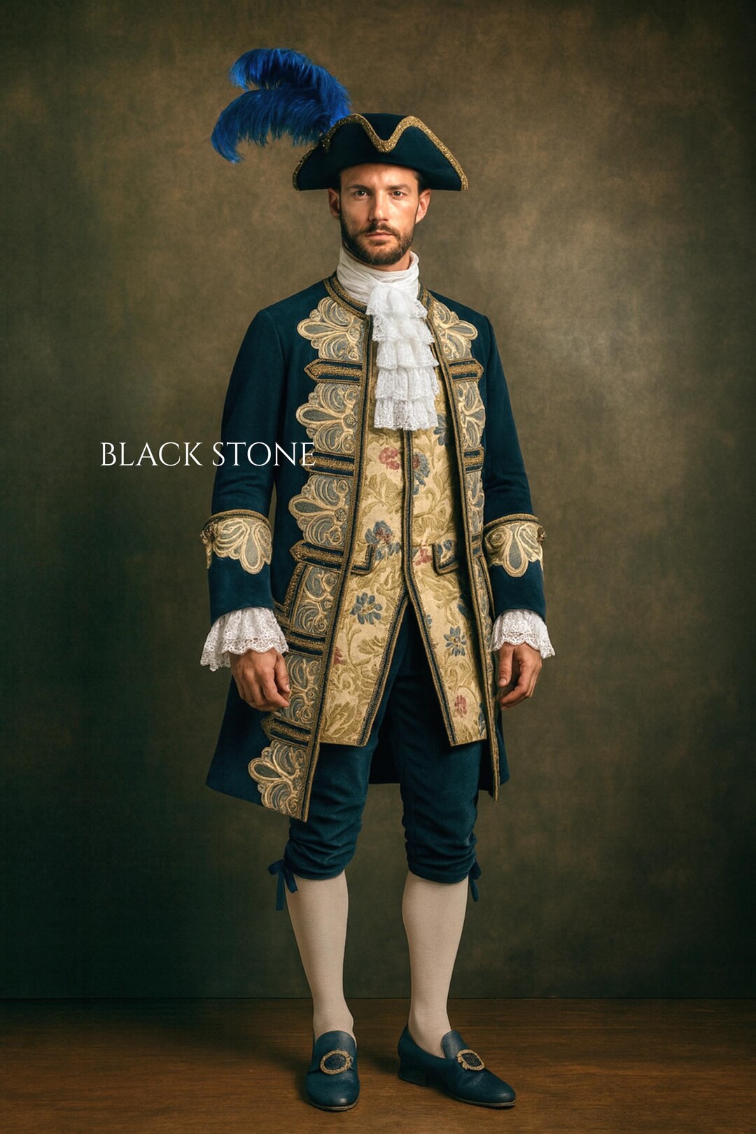 18th Century Prince Costume Historical Embroidered Blue Velvet 3pc King ...