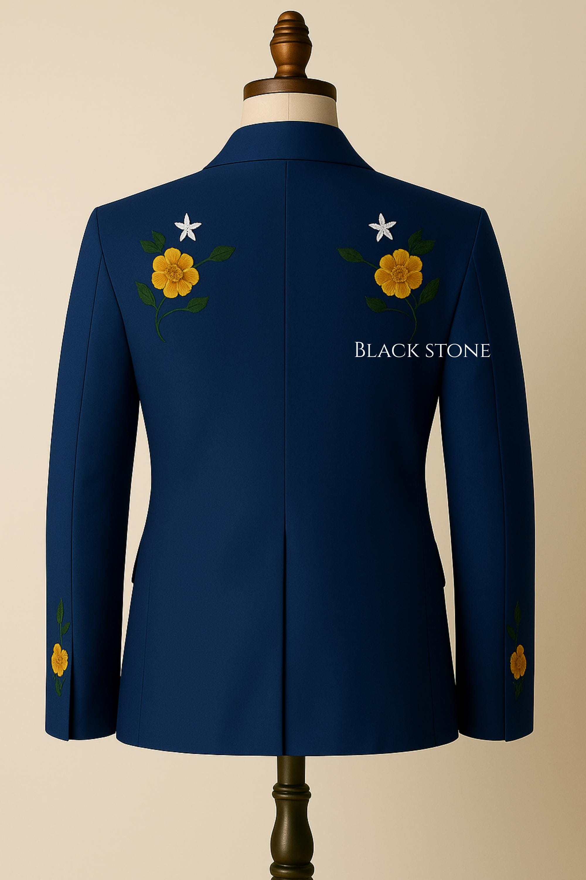 Men 2 Piece Embroidered Blue Suit Calla Lily Floral Bespoke Cowboy ...