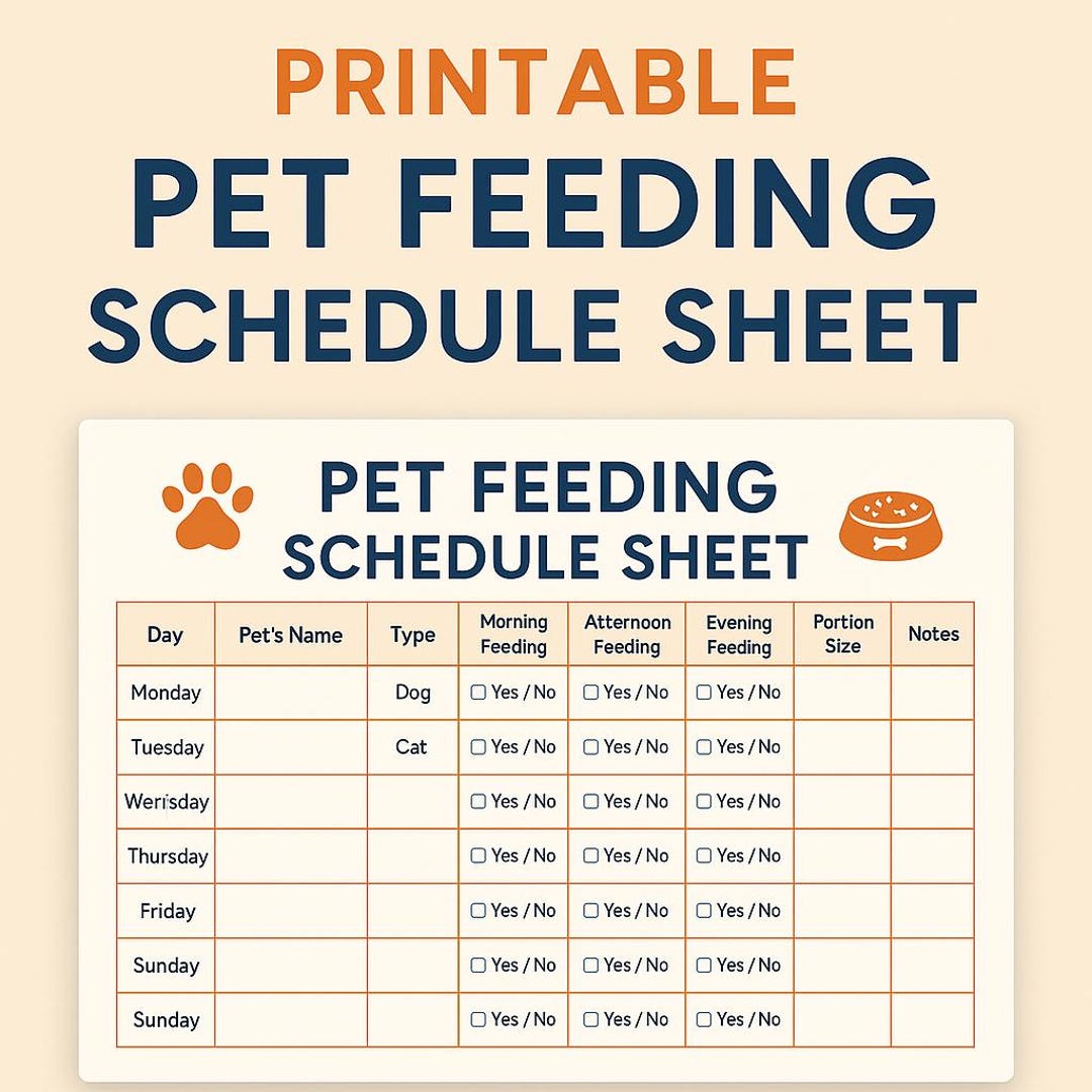 Printable Pet Feeding Schedule Sheet | A4 Landscape Pet Meal Planner ...