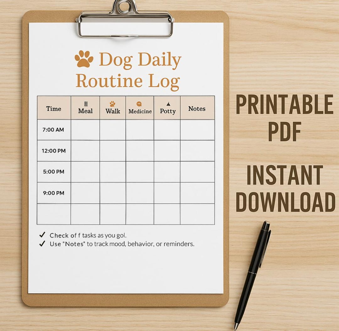 Dog Daily Routine Log | Printable Pet Care Tracker | Puppy Schedule ...