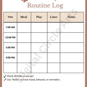 Cat Daily Routine Log | Printable Pet Care Tracker | Cat Feeding ...