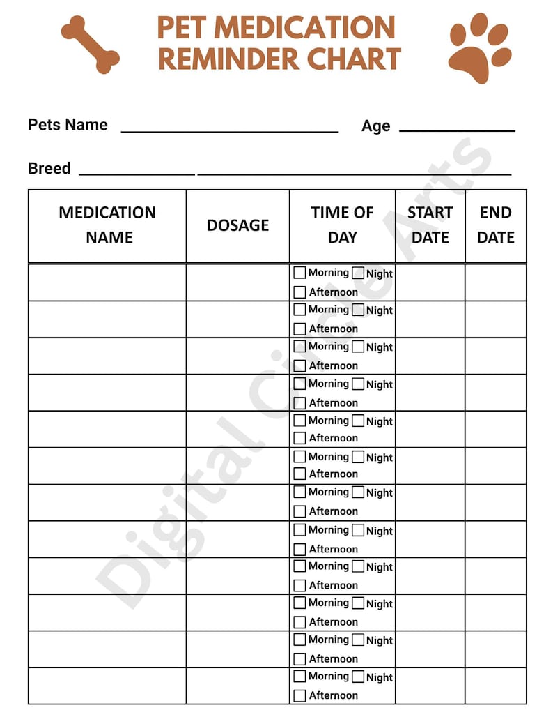 Pet Medication Reminder Chart Printable | Dog Cat Medicine Tracker ...