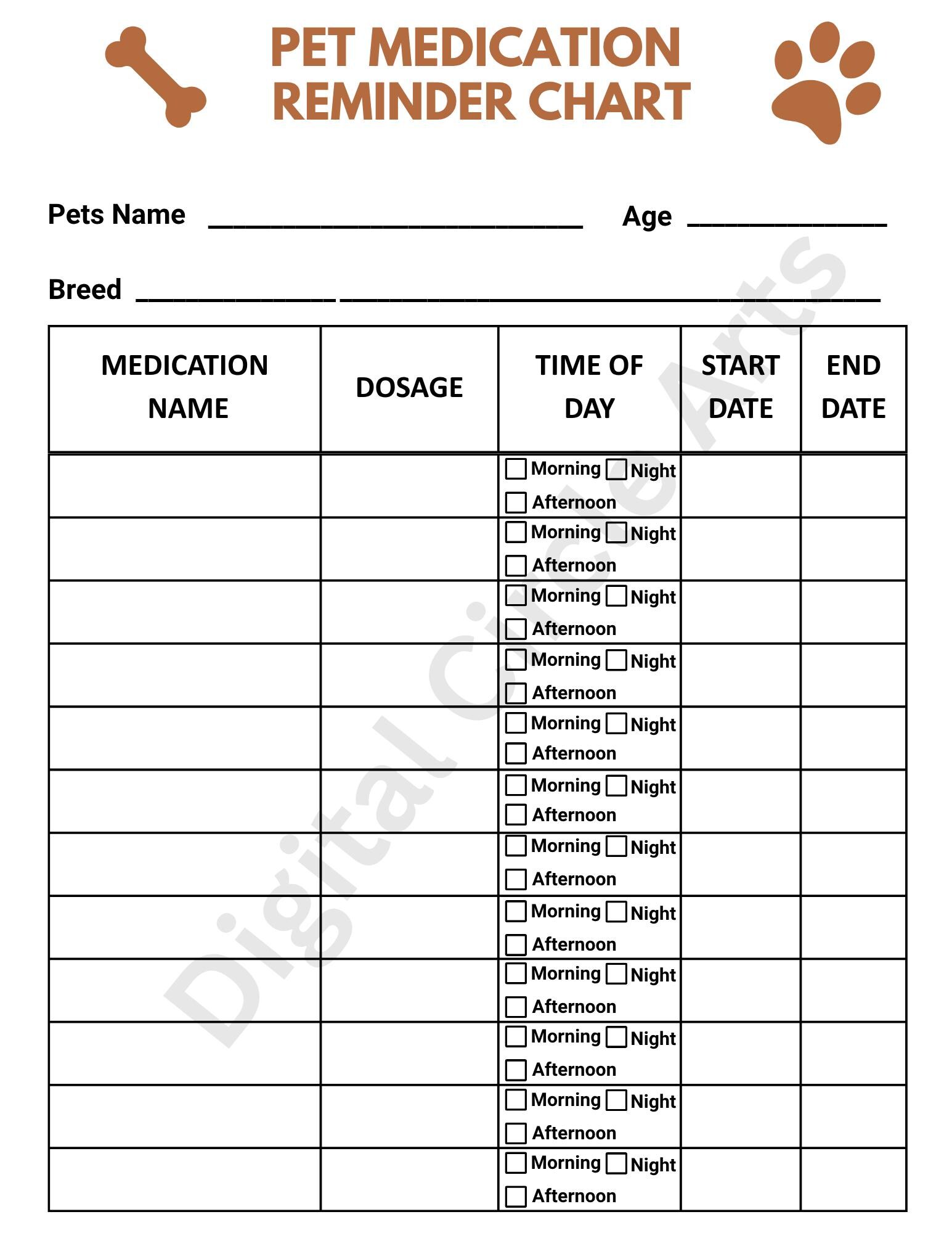 Pet Medication Reminder Chart Printable | Dog Cat Medicine Tracker ...