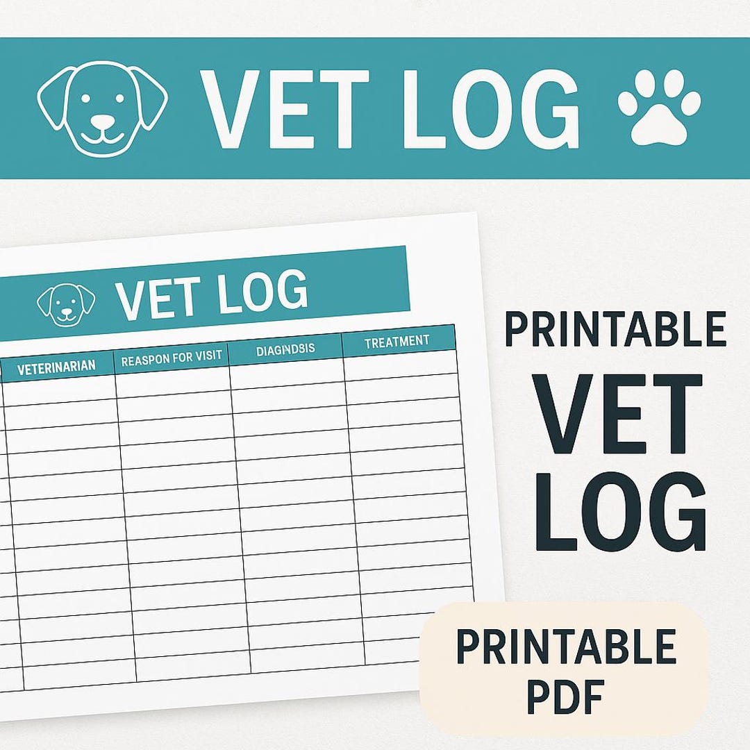 Vet Visit Log Printable | Pet Health Record Sheet | Dog Cat Veterinary ...