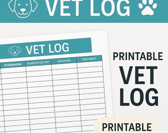 Cat Vet Visit Log Printable PDF | Cat Health Record | Vet Visit Log ...