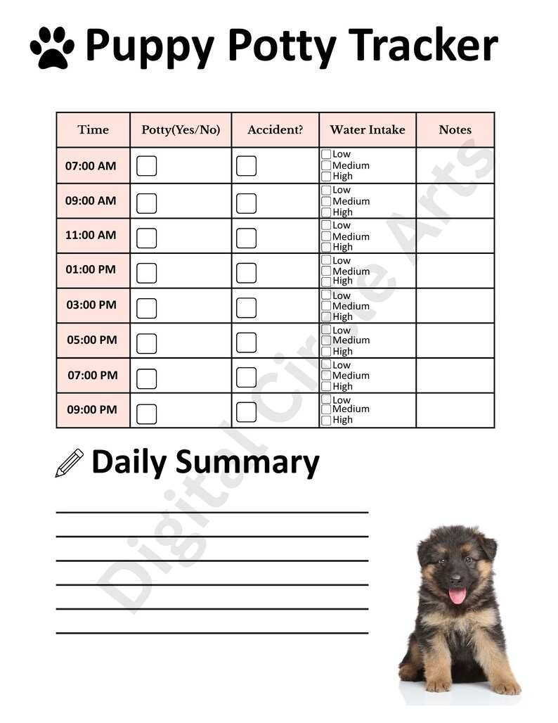 Puppy Potty Training Tracker | Dog Potty Log Printable | Daily Puppy ...