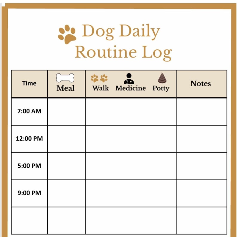 Dog Daily Routine Log | Printable Pet Care Tracker | Puppy Schedule ...