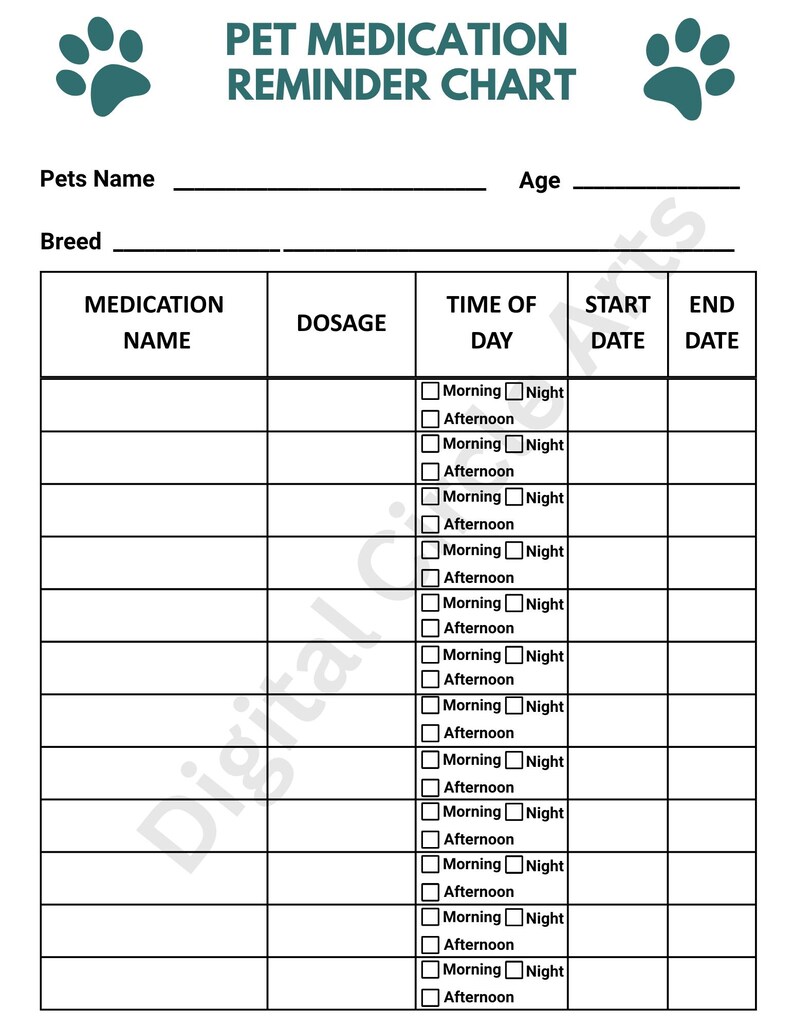 Pet Medication Reminder Chart Printable | Dog Cat Medicine Tracker ...