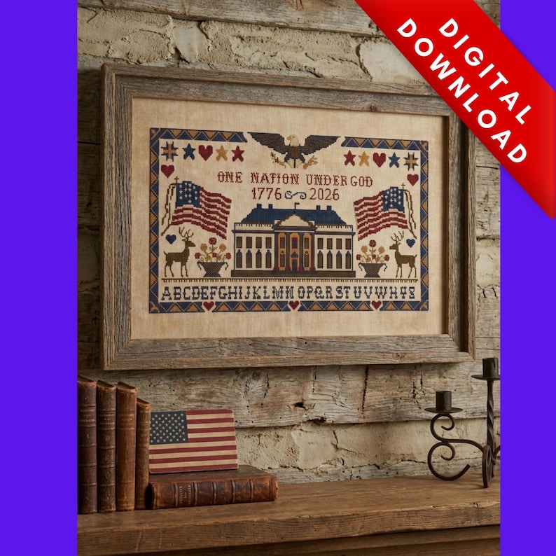 America 250 White House Sampler Cross Stitch-1776 Federal Eagle ...