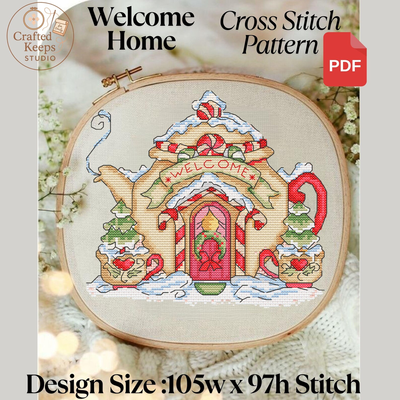Welcome Home Cross Stitch Pattern Pdf-gingerbread House Teapot ...