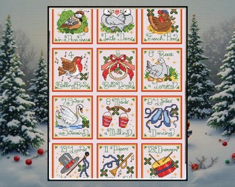 12 Days of Christmas Cross Stitch Pattern: 2×3" Mini Ornaments (PDF ...