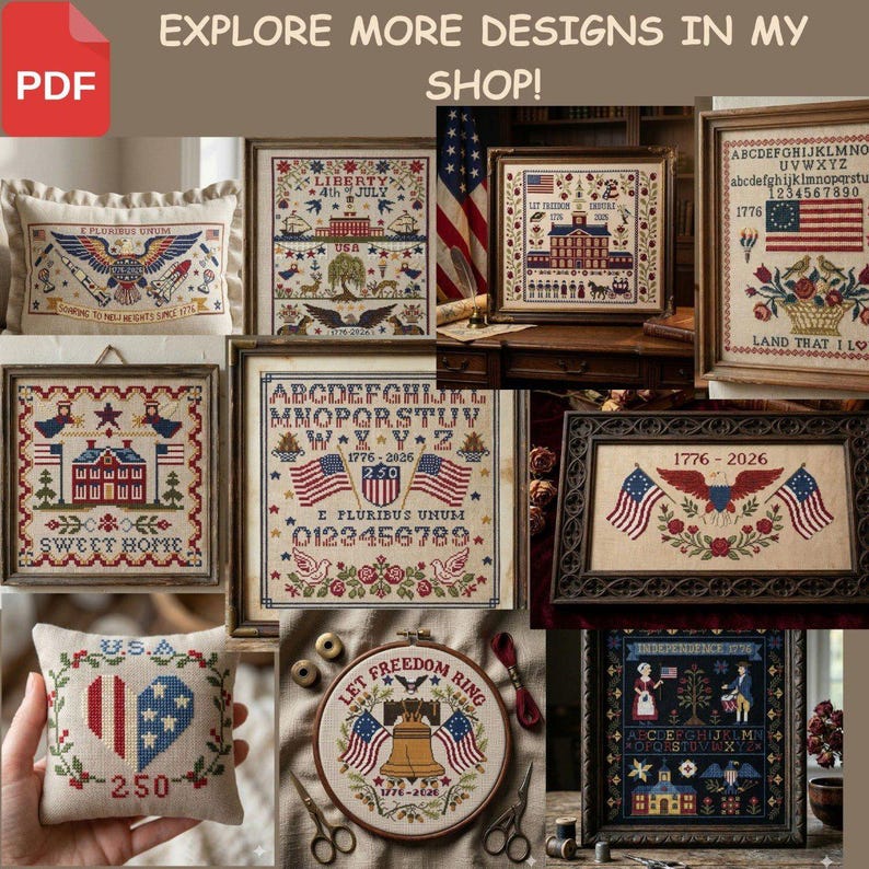 Primitive Eagle Cross Stitch Pattern, America 250 Sampler, Patriotic ...