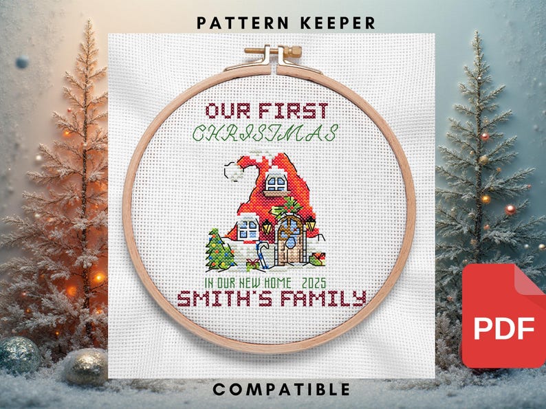 First Christmas New Home Cross Stitch Pattern, Beginner DIY (PDF ...