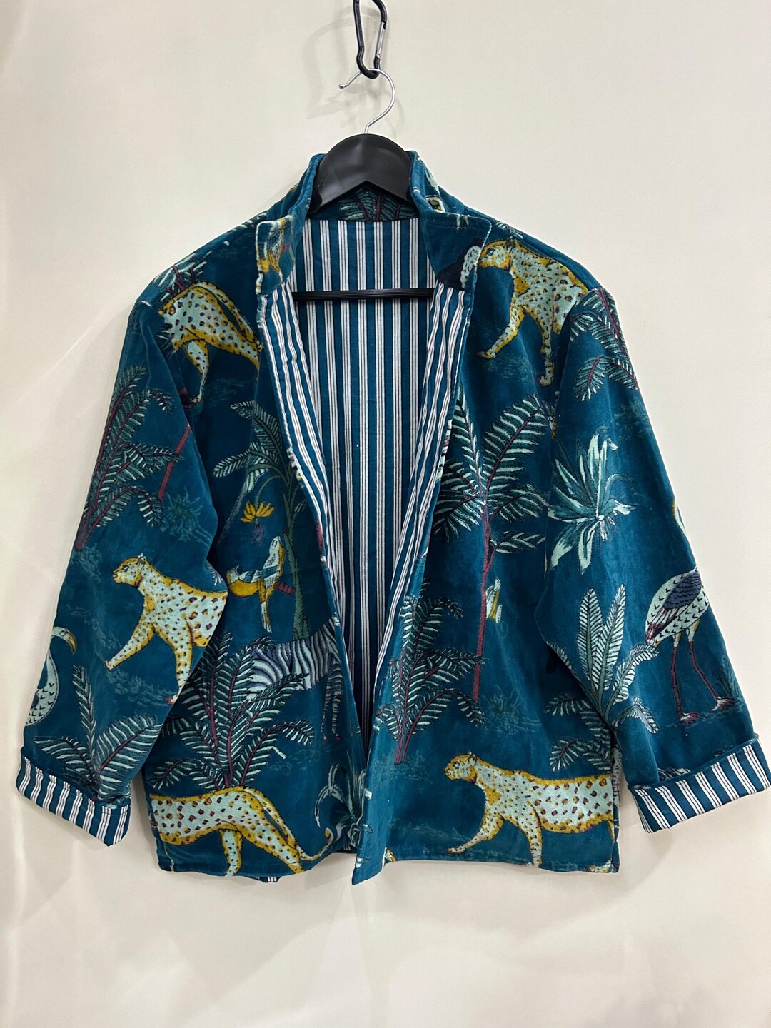 Boho Velvet Safari Jacket, Animal Print Statement Coat, Handmade ...